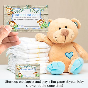 Amanda Creation Watercolor Jungle Monkeys Diaper Raffle Tickets for Baby Boy Showers, 20 2" X 3” Double Sided Insert Cards for Games, Bring a Pack of Diapers to Win Favors & Prizes!