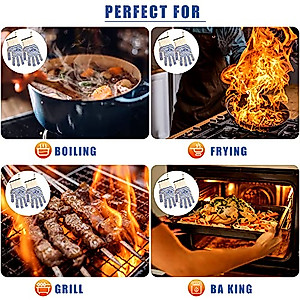 Heat Resistant Kitchen Oven Gloves, Grill Gloves with Non-Slip Silicone, EN407 Certified - 932°F Oven Gloves - Ideal for Kitchen, Outdoor Cooking, Grilling (1 Pair Blue)