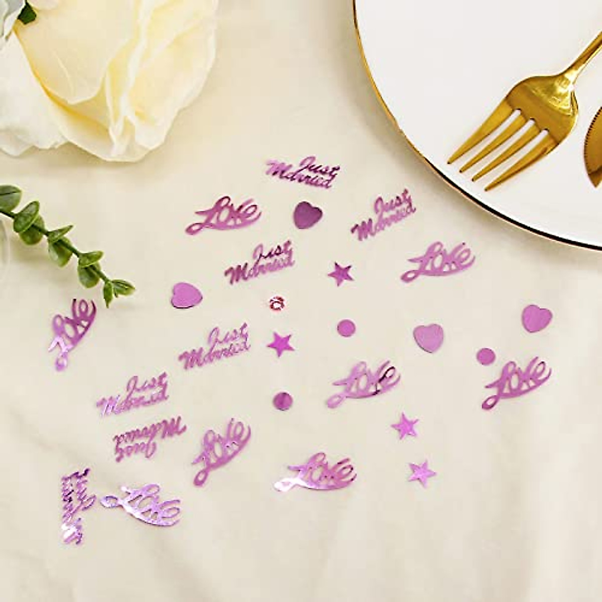 WenmthG 2.11 oz/ 60 g Purple Love Just Married Confetti, 800Pcs Wedding Table Confetti Decoration, Engagement Party Decorations, Glitter Confetti for Bridal Shower Wedding Bachelorette Party Couples
