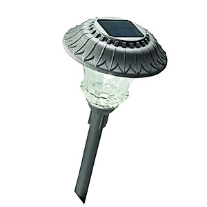 Set of 4 Solar Garden Path Lights – Glass and Powder Coated Cast Aluminum Metal – 6 Bright LED’s per Light - 35 Lumens Output per LED – Easy No Wire Installation - Outdoor All Weather, Pewter