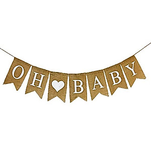 Shimmer Anna Shine Oh Baby Burlap Banner for Baby Shower Decorations and Gender Reveal Party
