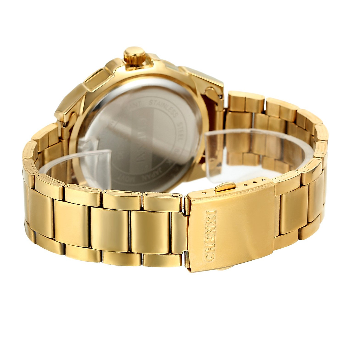 Avaner Mens Gold Watch Analog Dial Quartz Rhinestone Iced Out Pave Wrist Watch Stainless Steel Charm Bracelet (Gold-1) (Gold-2)