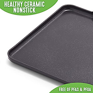 GreenLife Soft Grip Diamond Healthy Ceramic Nonstick 11" Griddle Pan, PFAS-Free, Dishwasher Safe, Black