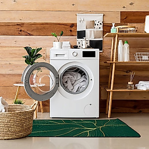 TsyTma Kitchen Rugs Green Marble Non-Slip Soft Kitchen Mats Gold Glitter Thread Art Bath Rug Runner Doormats Carpet for Home Decor, 39" X 20"