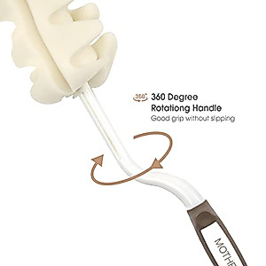 MOTHER-K Rotating Bottle Brush with Nipple Brush, for Baby Bottle, Water Bottle, Vase, and Glassware (Brown)