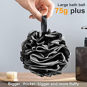 Loofah Charcoal Bath Shower Sponge Body Scrubber,75g XL Exfoliate Mesh Pouf Shower Bouquet,3 Pack Black Large Bath Sponge for Women and Men