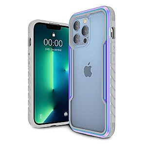 Shockproof Case Compatible with iPhone 13 Pro Max (2021), Soft Silicone Protective Phone Case Clear, Rugged Aluminum Case for Apple iPhone 13 Pro Max Phone 6.7 inch (Iridescent +Gray)