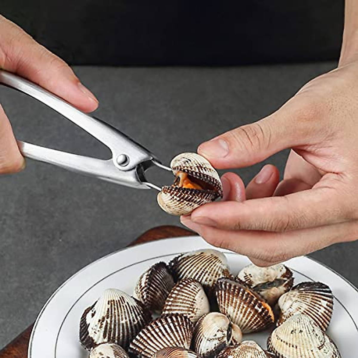 BESTonZON 1pc Peeler Opener Handle Scald Shell Crackers Tool Practical Nut Oyster Steel Clam Seafood Stainless Duty Sunflower Holder Shucker Anti- with Kitchen Silver Almonds Walnut