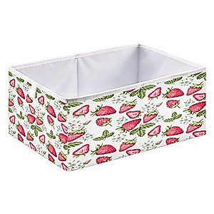 Kigai Strawberry Floral Fabric Storage Bin 11" x 11" x 11" Cube Baskets Collapsible Store Basket Bins for Home Closet Bedroom Drawers Organizers
