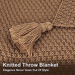 Throw Blanket for Couch, Knit Throw Blanket with Tassels, Skin Friendly, Ventilated and Breathable, Super Soft Warm Decorative Blanket for Bed, Sofa and Living Room