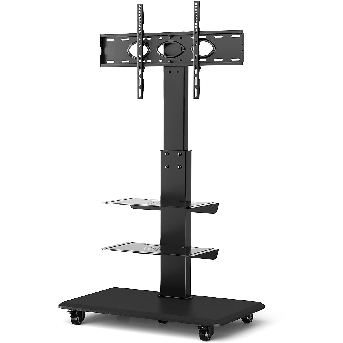 5Rcom Mobile TV Cart Portable TV Floor Stand Rolling with Wheels and Swivel Mount for 32 37 40 42 47 50 55 60 65 inch LED LCD Flat or Curved Screens TVs up to 110lbs Media Shelf Storage, Black