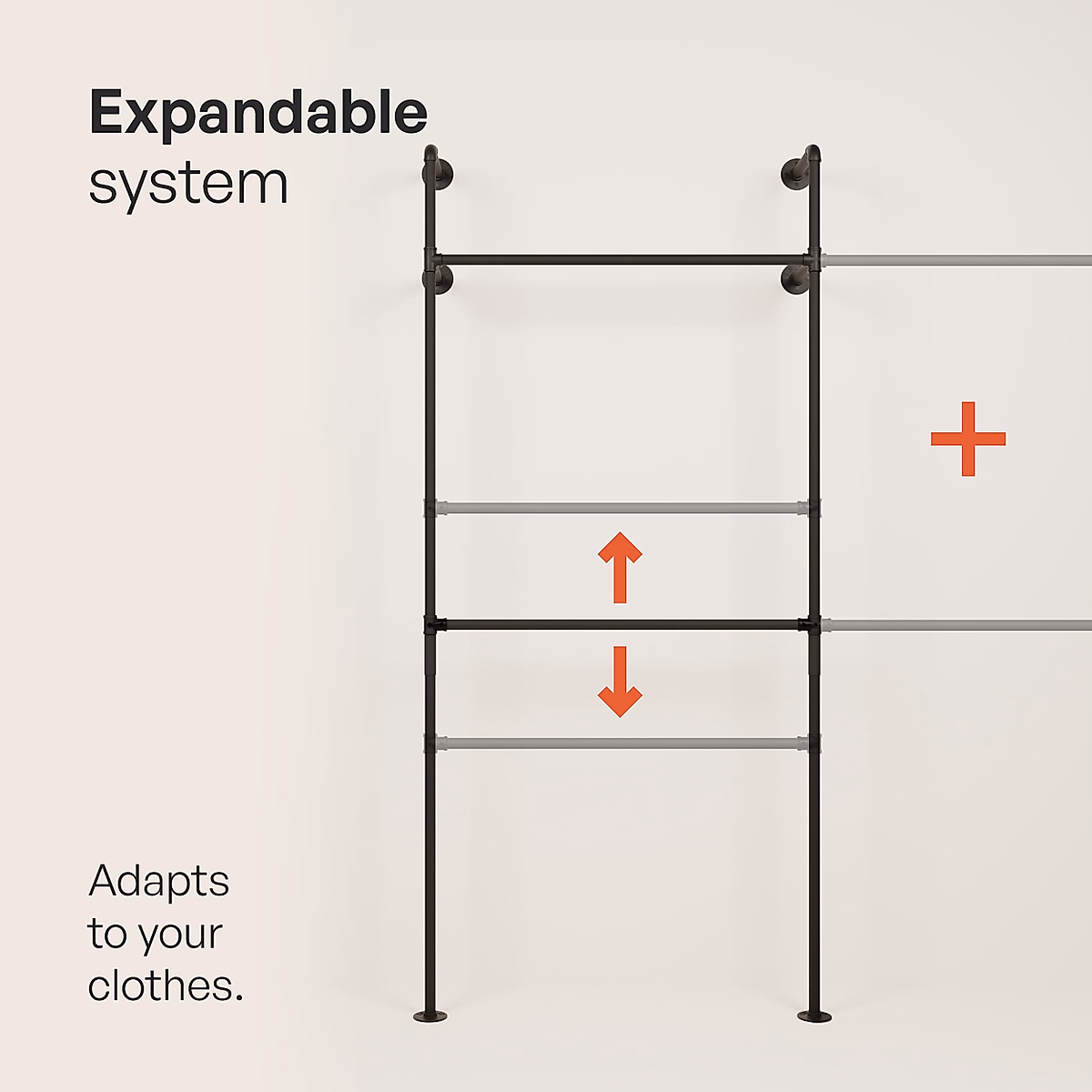 pamo Industrial Pipe Clothing Rack Metal Black - 390 lbs Capacity - Wall Mounted Clothes Racks for Hanging Clothes - KIM II EDGE