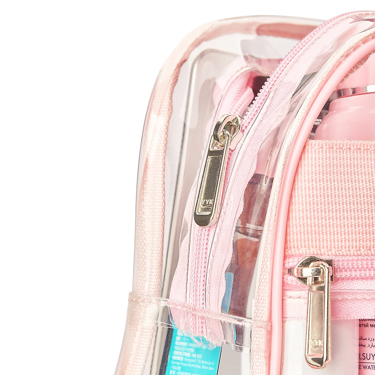 Premium Large Clear Makeup Cosmetic Toiletry Organizer Bag, Clear Tote Bag Stadium Approved, Mini Clear Purse for Gym, Work, Travel or Concert (Pink)