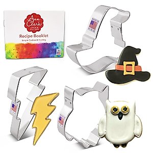 Witchcraft and Wizardry Cookie Cutters 3-Pc. Set Made in the USA by Ann Clark, Witch's Hat, Cute Owl, Lightning Bolt