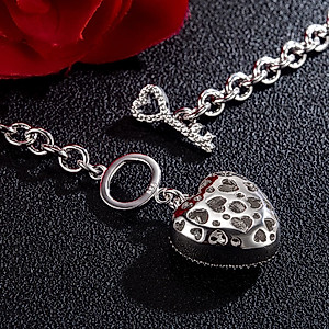 H&Beautimer Handmade in Italy - 925 Sterling Silver Necklace -Women's AAAAA CZ Zircon Heart/Lock Pendant Necklace Rolo Chain 18,20 Inch - Charm Jewelry - Birthday Gift (20 inches, Heart Pendant)