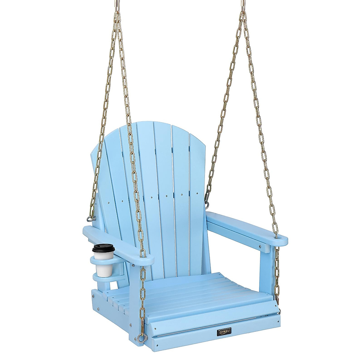 VINGLI HDPE Heavy Duty Porch Swing, 880 LBS Patio Swing with Rotatable Cup Holder, Recycled Plastic Porch Swing with Ergonomic Design, for Garden, Yard, Patio, Lake Blue