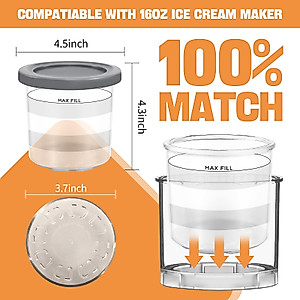 Replacement Containers - 4 Pack 16oz, Pints and Lids, Ice Cream Maker Machine Accessories, Compatible with Ice Cream Making Machines- 16oz, Dishwasher Safe