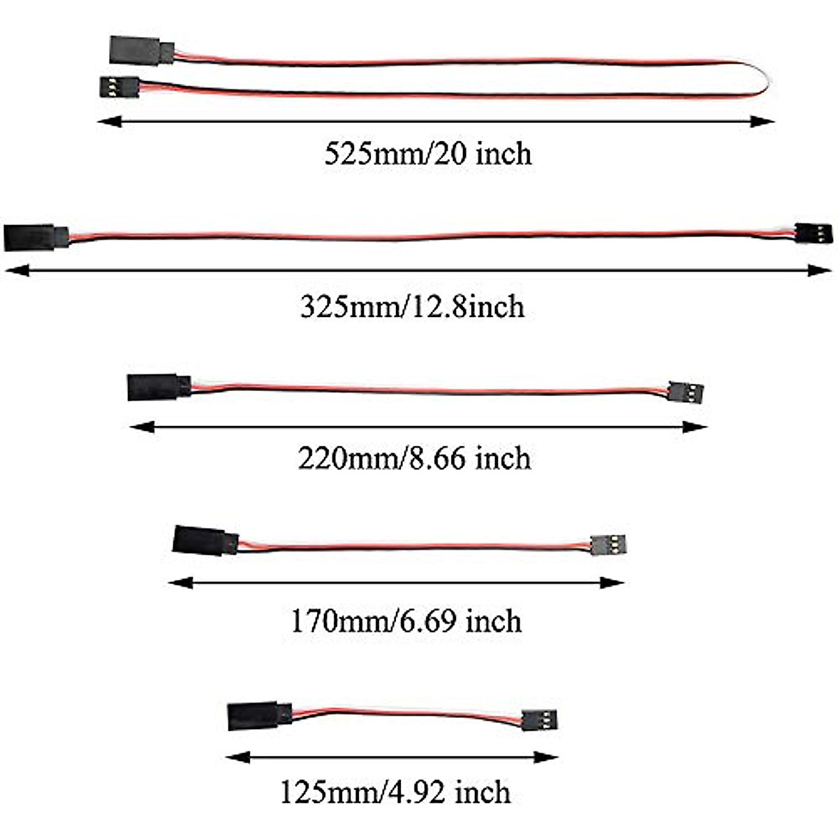WMYCONGCONG 25 PCS 5 Sizes Male to Female 3 Pin Servo Extension Lead Wire Cable Compatible with Futaba JR Servo Extension Connection