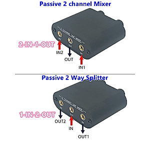 TENEALAY 2 Way Audio mixer 3.5mm Un-powered mixer, 2 to 1 Stereo aux 3.5mm line levels control Box mini passive mixer X21