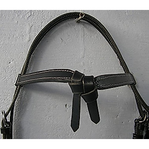 GSk Reitsports New Western Primium Genuin Leather Headstall Knotted Brow Band Headstall Black
