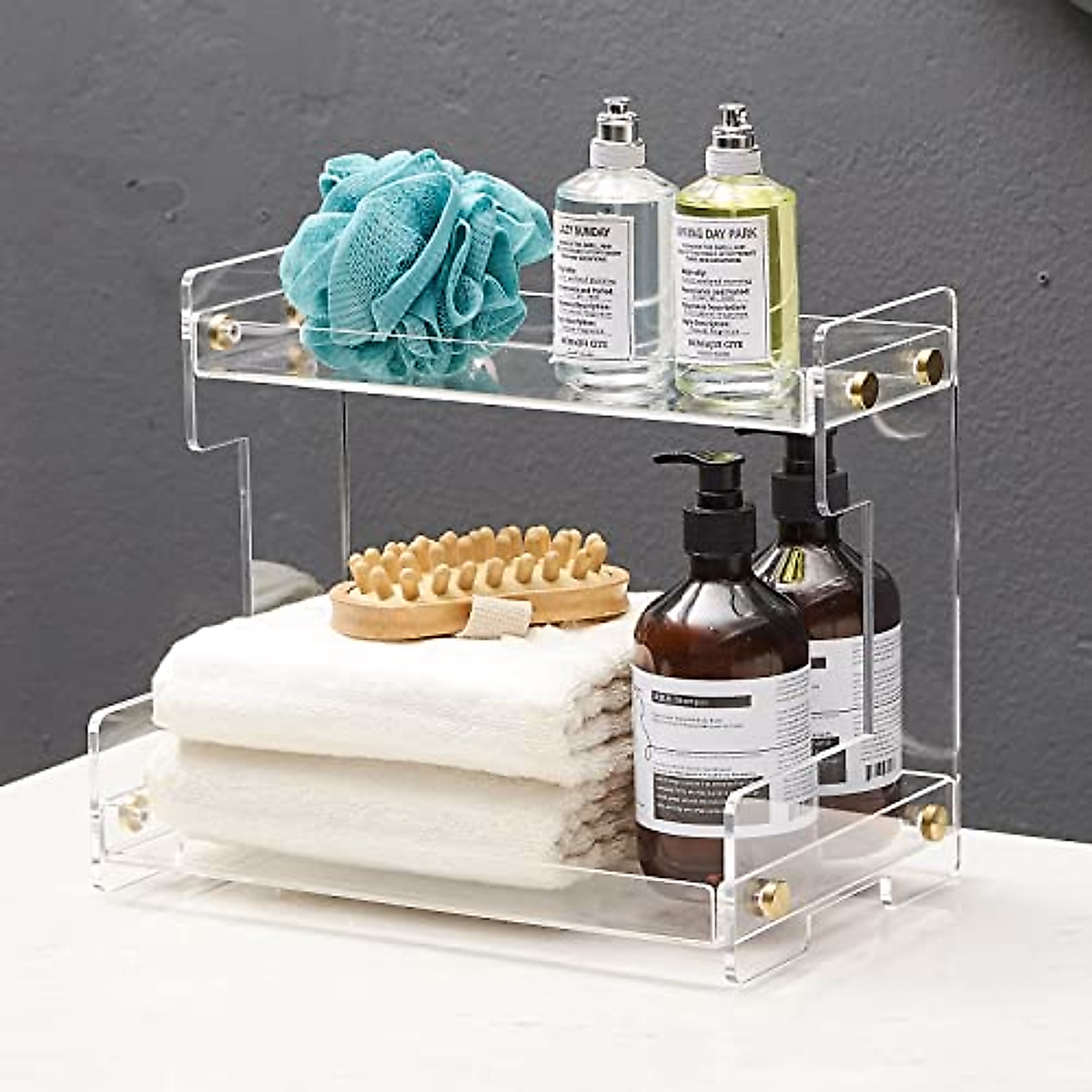 Hiendure Bathroom Counter Organizer 2-Tier Bathroom Organizer Countertop Cosmetics Organizer Vanity Storage Shelf Rack for Bathroom Bedroom Kitchen