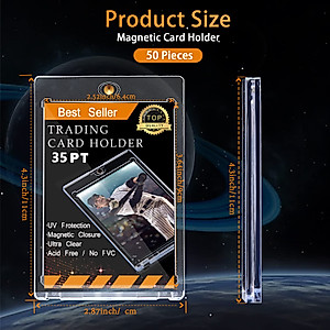 Zonon 50 Pieces Magnetic Card Holder Acrylic Baseball Card Holder 35pt Magnetic Trading Card Protector for Baseball Sports Trading Game Work Cards Storage and Display