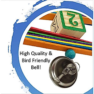 Tropical Chickens Chewing Stick with Wood Block Toy - Multicolored Natural Eco-Friendly Enrichment Toy with Bell for Bird Enrichment Conure Lovebird Cockatiels Small and Medium Birds