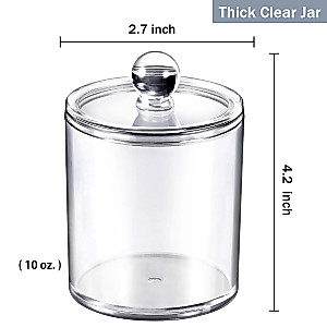 2 Pack of 15 Oz. Qtip Dispenser Apothecary Jars Bathroom with Labels - Qtip Holder Storage Canister Clear Plastic Acrylic Jar for Cotton Ball,Cotton Swab,Q-tips,Cotton Rounds (2 Pack of 15 Oz.，Small )