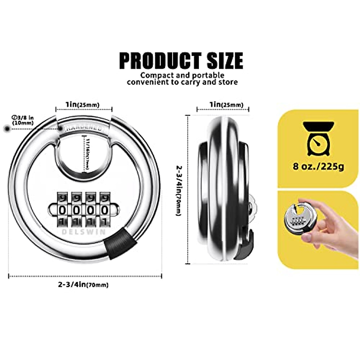 DELSWIN 4 Digit Combination Lock Disc Padlock with Hardened Steel Shackle Outdoor Combo Lock for Outdoor Gate Sheds,Storage Unit,Garage,Fence,Gym Locker(2 Pcs)