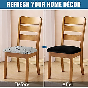 smiry Velvet Seat Covers for Dining Room Chair Set of 2, Stretch Fit Removable Washable Chair Seat Cushion Protector Slipcovers with Ties, Black