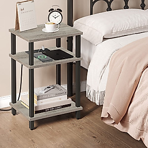 TUTOTAK End Table with Charging Station, Side Table with USB Ports and Outlets, Nightstand, 3-Tier Storage Shelf, Sofa Table for Small Space TB01BG042