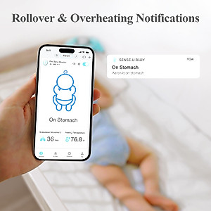 Sense-U Pro Baby Movement Monitor with Arousal Vibration, Movement/Rollover/Overheating Alerts, Audible & App Notifications, Easy Clip-On Design, Smart Sleep Monitor, FSA/HSA Eligible