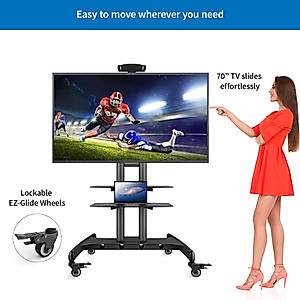 Blue Key World Rolling TV Stand with Large Wheels for 32 to 70 Inch Flat Screens [Mobile TV Stand, Adjustable Height, Indoor/Outdoor TV Stand] Portable Standing Mount, TV Cart Monitor Floor Stand
