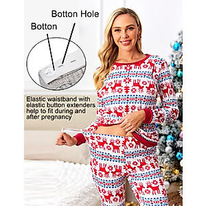Ekouaer Christmas Pregnancy Pajamas Red Elk Pjs Long Sleeve Nursing Sleepwear for Hospital Christmas Stripe L