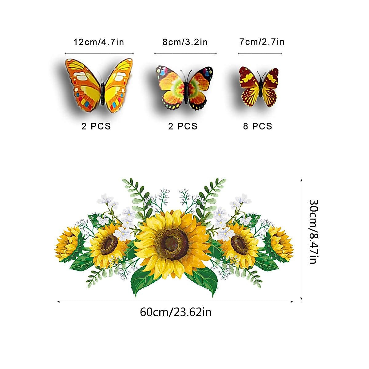 Sunflower Wall Stickers with 3D Butterfly Wall Sticker, Yellow Flowers Wall Decal,SPRT Waterproof and Removable, Sunflower Wall Stickers,Wall Stickers for Bedroom Living Room Bathroom Decor
