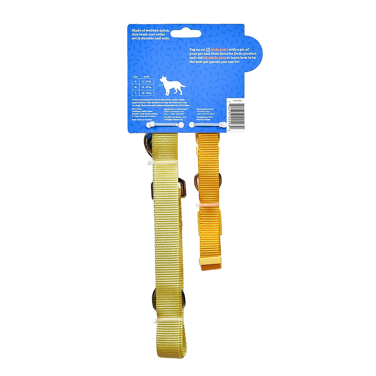 The Dodo All Nylon Yellow Collar and Leash Set - Medium; Matching Cute Leash and Collar Set; Waterproof Dog Leash and Collar Set, Perfect for Beach Day or Trips to The Lake