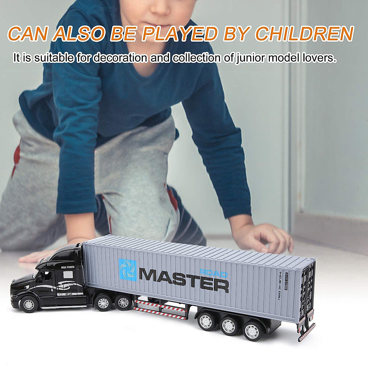 RiToEasysports Pull Back Car Toy, High Simulation Alloy Container Truck Car Model with Sound Light Kid Vehicles Toys ((Black + Gray)) Hand -Made Toys