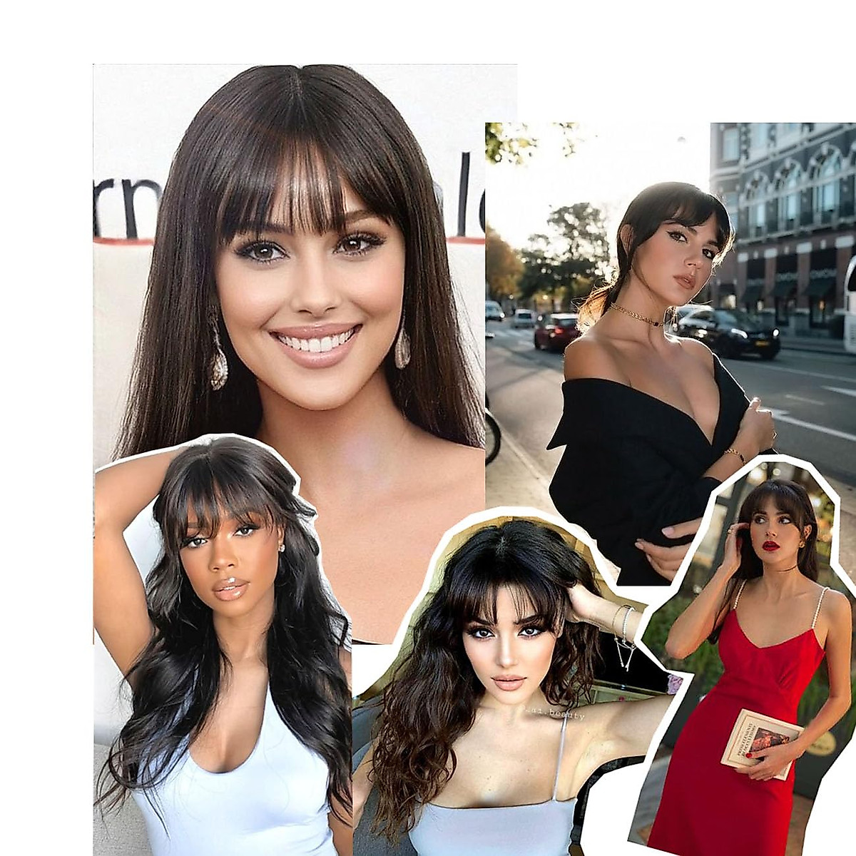 Clip in Bangs Natural Black Bangs Clip in Fringe Hair Extensions Remy Human Hair with Temples Natural Color for Women