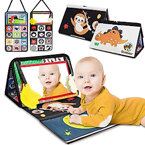 Baby Mirror Toys for Tummy Time,Newborn,Infant 0-3-4-6-12 Months Old Gift,Boy/Girl Brain Developmental Montessori Sensory Crinkle Black and White Book.Essential Activity Safe Mirror for Floor,Crib,Car