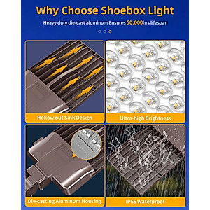 4PCS LED Parking Lot Lights 320W 250W 200W Adjustable, LED Shoebox Light 5700K 5000K 4500K, UL Listed Outdoor Pole Light with Photocell, IP65 Commercial Street Area Lighting 100-277V (Slip Fit)