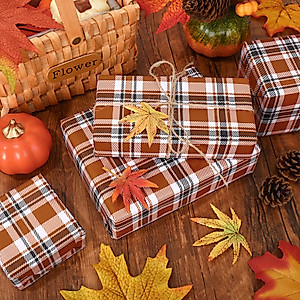 Whaline 100 Sheets Fall Tissue Paper Folded Flat Buffalo Plaid Wrapping Paper Thanksgiving Gift Wrapping Paper Rustic Art Paper for Home DIY Gift Bags Party Favor Autumn Decorations, 14 x 20inch