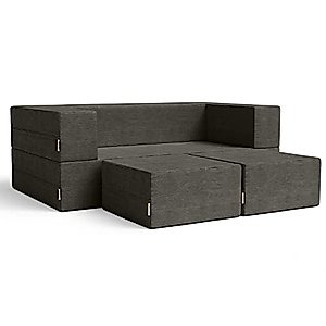 Jaxx Zipline Convertible Sleeper Loveseat & Ottomans, Textured Microvelvet - Charcoal
