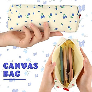 GEEHUA 2 Pcs Women Cute Floral Pencil Bag, Flower Zipper Pencil Case Simple Pen Bag Stationery Organizer Cosmetic Makeup Storage Bag Coin Pouch Holder Travel Office Accessories