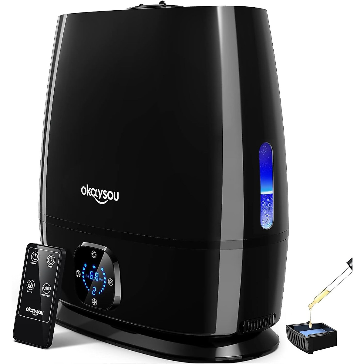 Okaysou Humidifiers, 6L Smart Humidifier and Diffuser for Bedroom Large Room W/Remote Control, Filterless, 50 Hour Top Fill Cool Mist Humidifiers with Humidistat for Babies, Plant, Sleep Mode, Timer