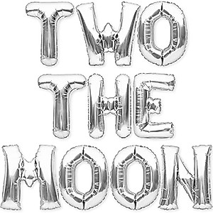 PartyForever Silver Two The Moon Party Decorations Foil Balloon Banner