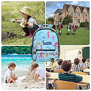 wnlnfdp Custom Backpack for Girl Boy, Personalized Backpacks whit Name, Customized Ocean World Bookbag for Gift, Casual Travel Laptop Backpack -12in