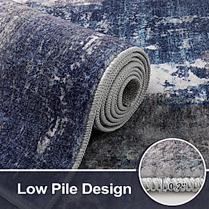 Uphome Washable Runner Rug, 2x6 Abstract Bathroom Runner Rug, Blue Soft Non-Slip Hallway Rug, Modern Neutral Aesthetic Indoor Rug for Kitchen Bedroom Porch