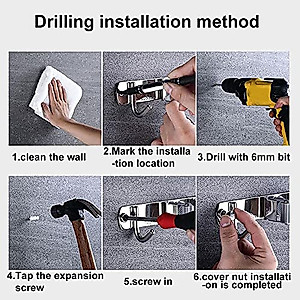 Zollyss Broom Mop Holder Wall Mount Stainless Steel Wall Mounted Storage Organizer Heavy Duty Tools Hanger with 5 Racks 4 Hooks for Kitchen Bathroom Closet Garage Office Garden-1Pc