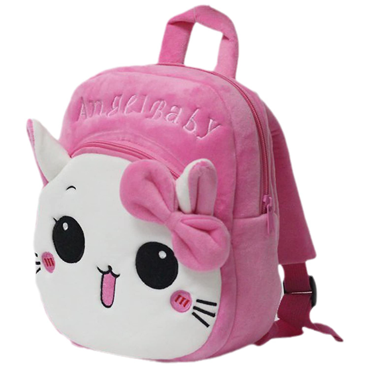 NZ SIXVONA Toddler Backpack for Girls, Cute Cartoon Cat Plush Small Baby Daycare Backpack for Little Kids, Red Cat