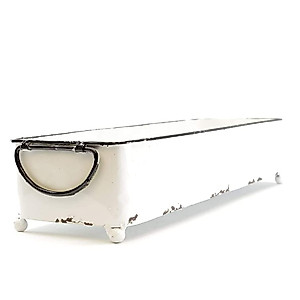 LARGE Rustic White Rectangle Metal Bin - 16.5'' Long - Great for Display or Storage - Silvercloud Trading Co., White with Black